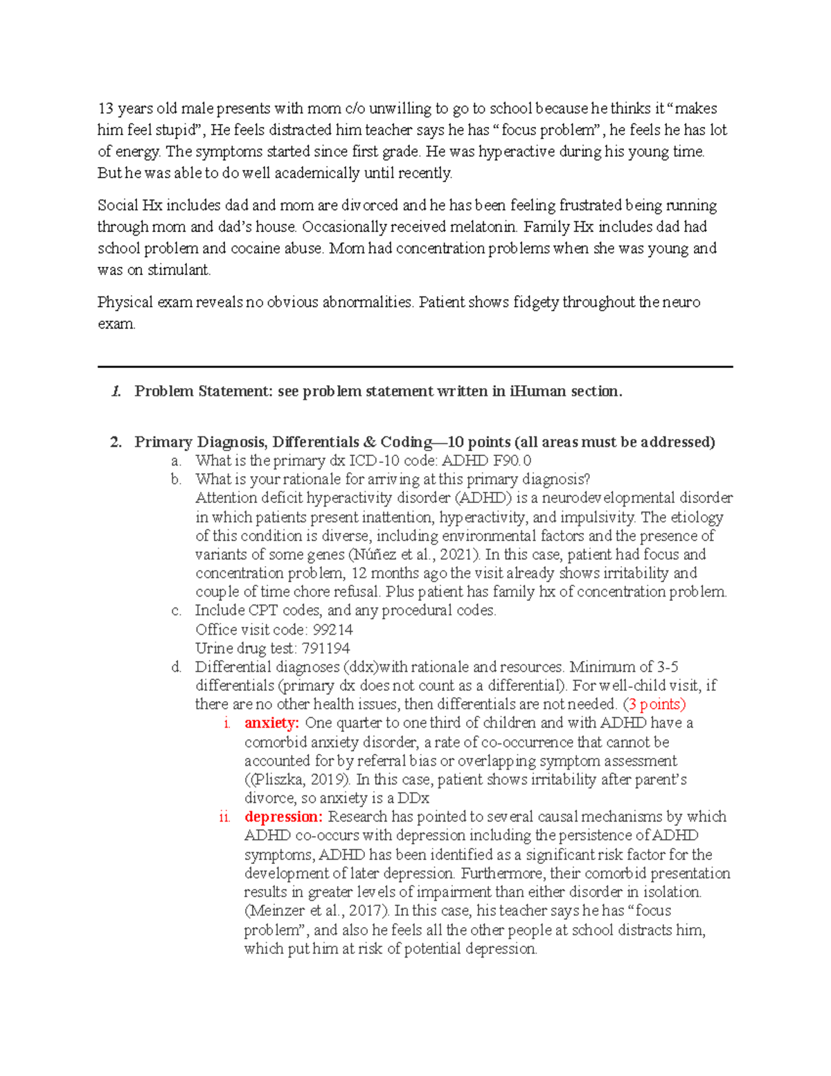 Week 10 iHuman Case Study: ADHD Evaluation & Management - Studocu