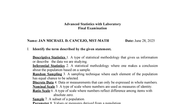 Advanced Statistics (STAT 301) Final Exam Review Notes - Studocu