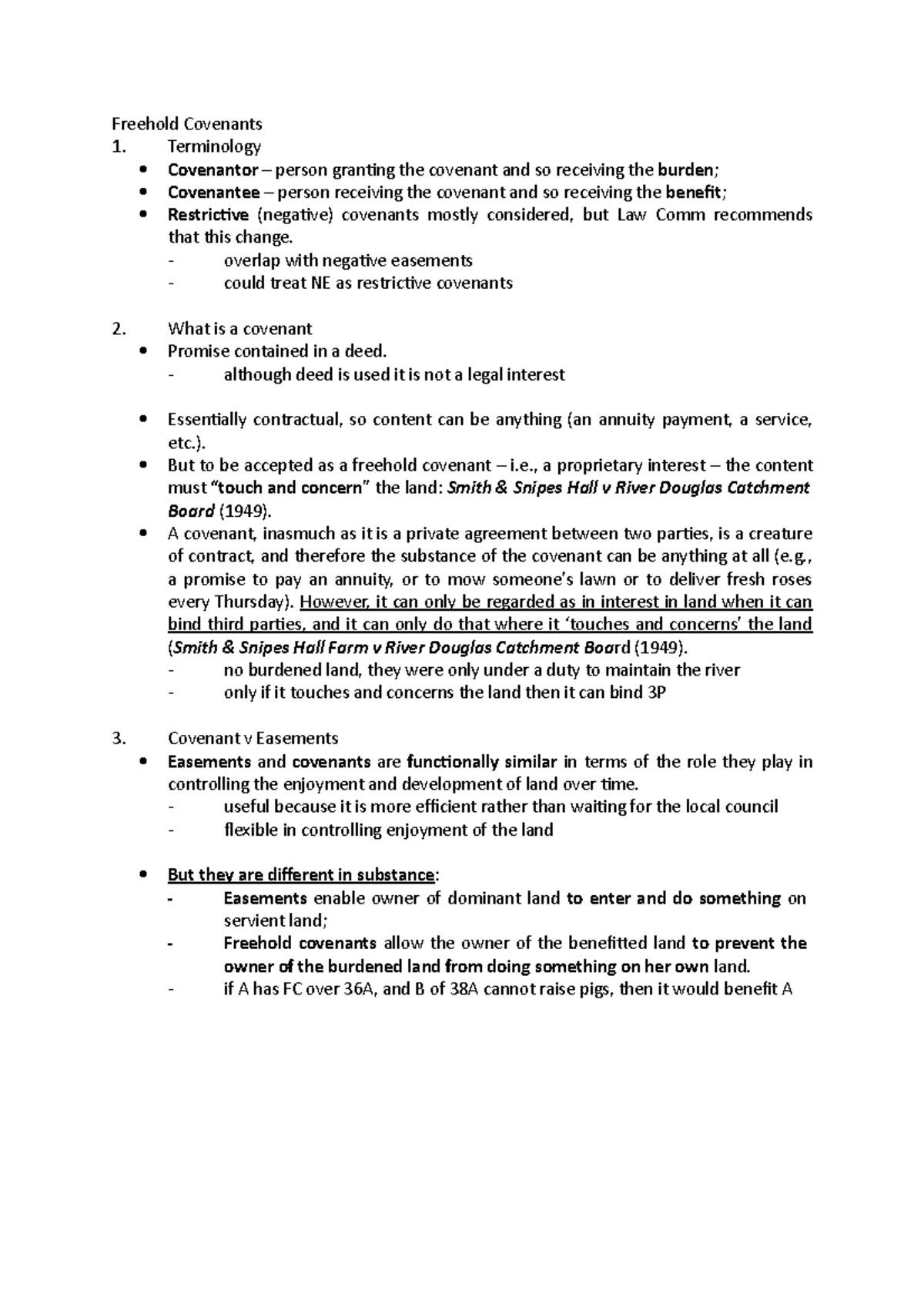 Freehold Covenants docx - Freehold Covenants Terminology Covenantor ...