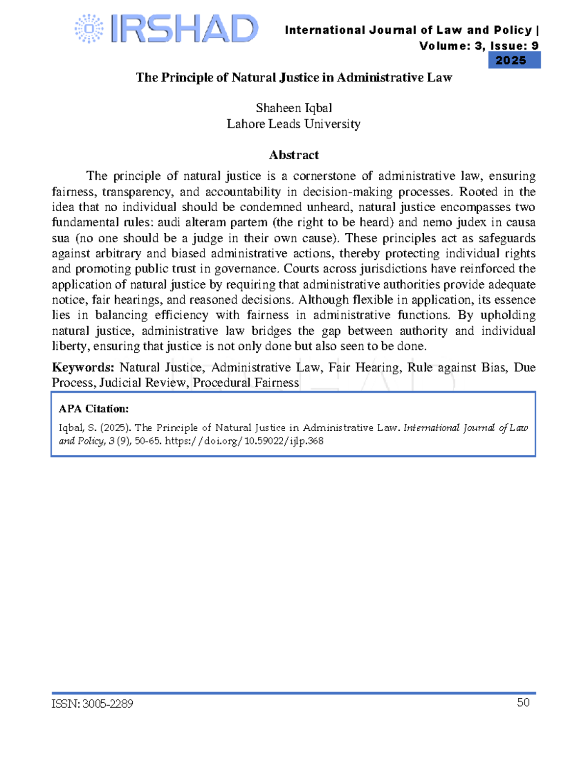 The Principle of Natural Justice in Administrative Law (ADMIN LAW ...