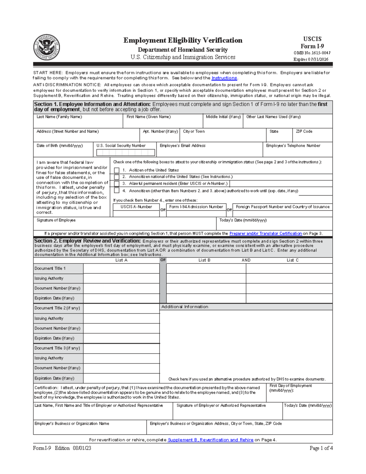 USCIS Form I-9 Employment Eligibility Verification Guide - Studocu