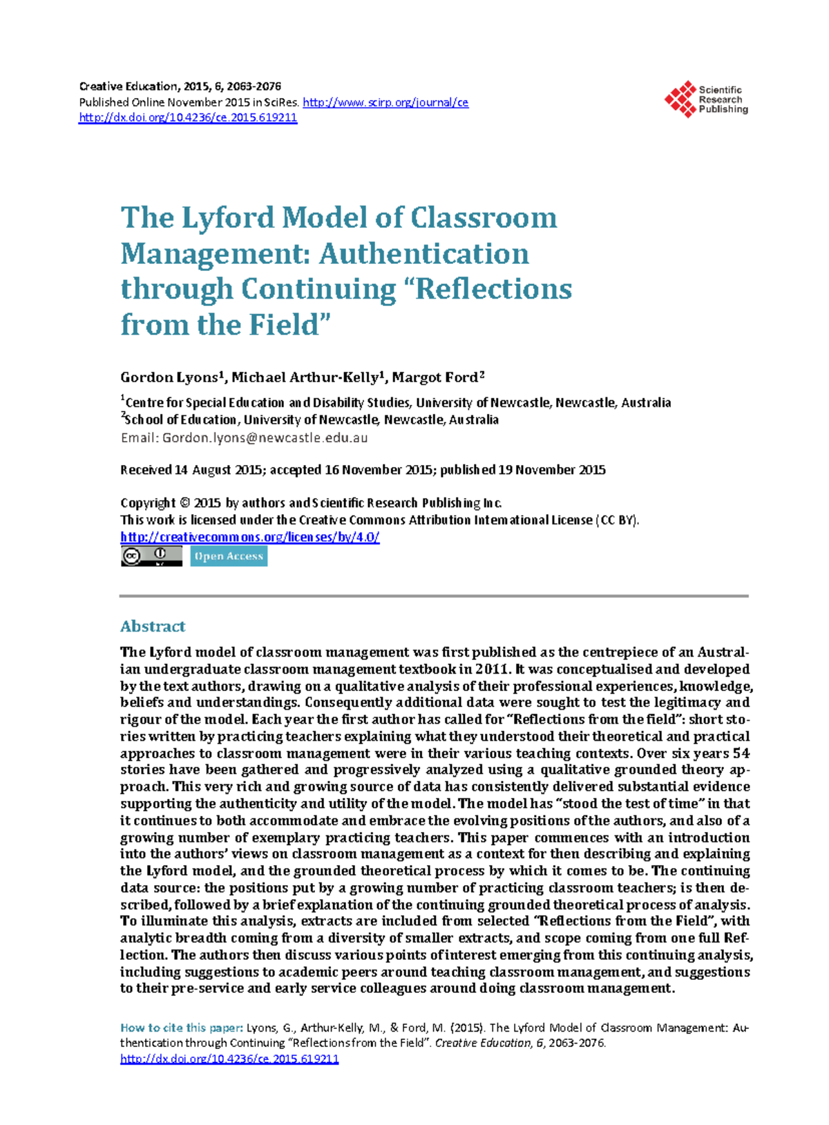 The Lyford Model of Classroom Management: Authentic Reflections and ...