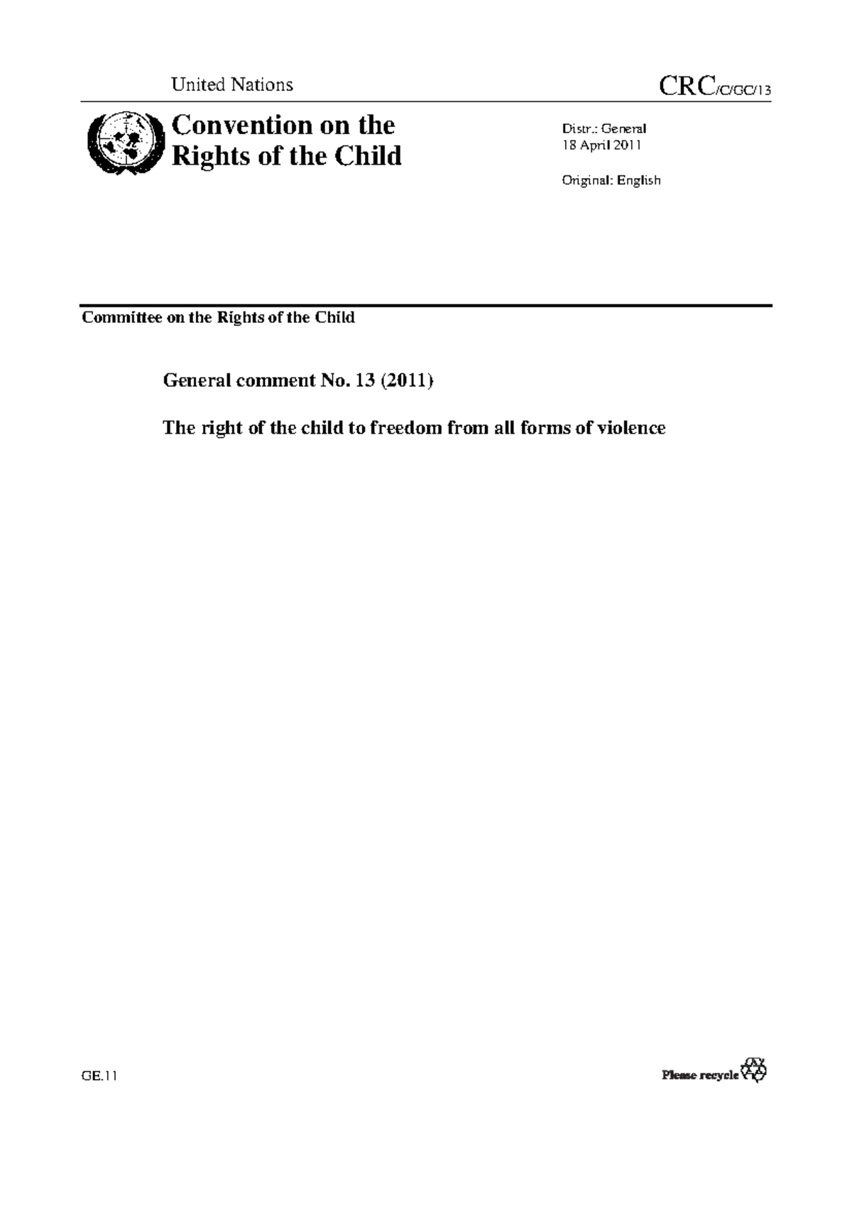 general comment - United Nations CRC/C/GC/ Convention on the Rights of ...