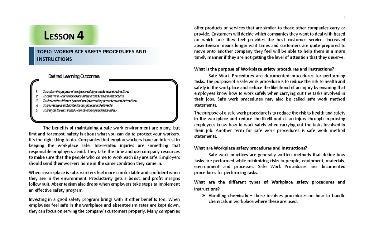 Risk Management Module for finals - The benefits of maintaining a safe ...