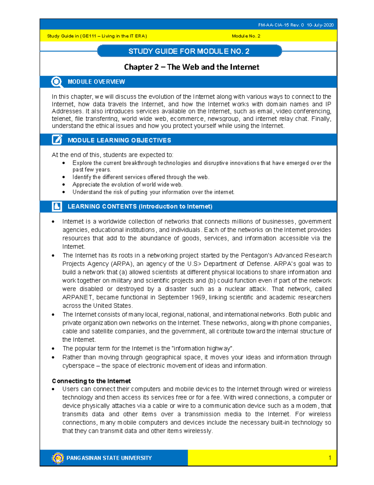 GEE1 SG2 - Study Guide for Module 2: Living in the IT Era - Studocu