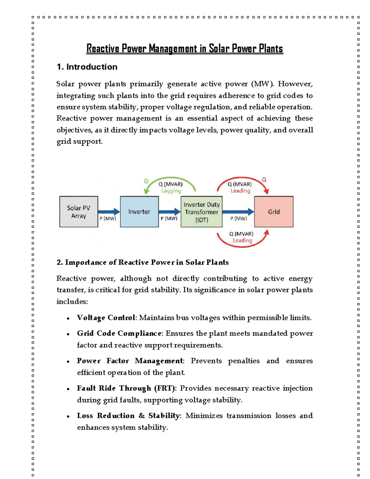 Reactive Power Management in Solar Power Plants: An Overview - Studocu