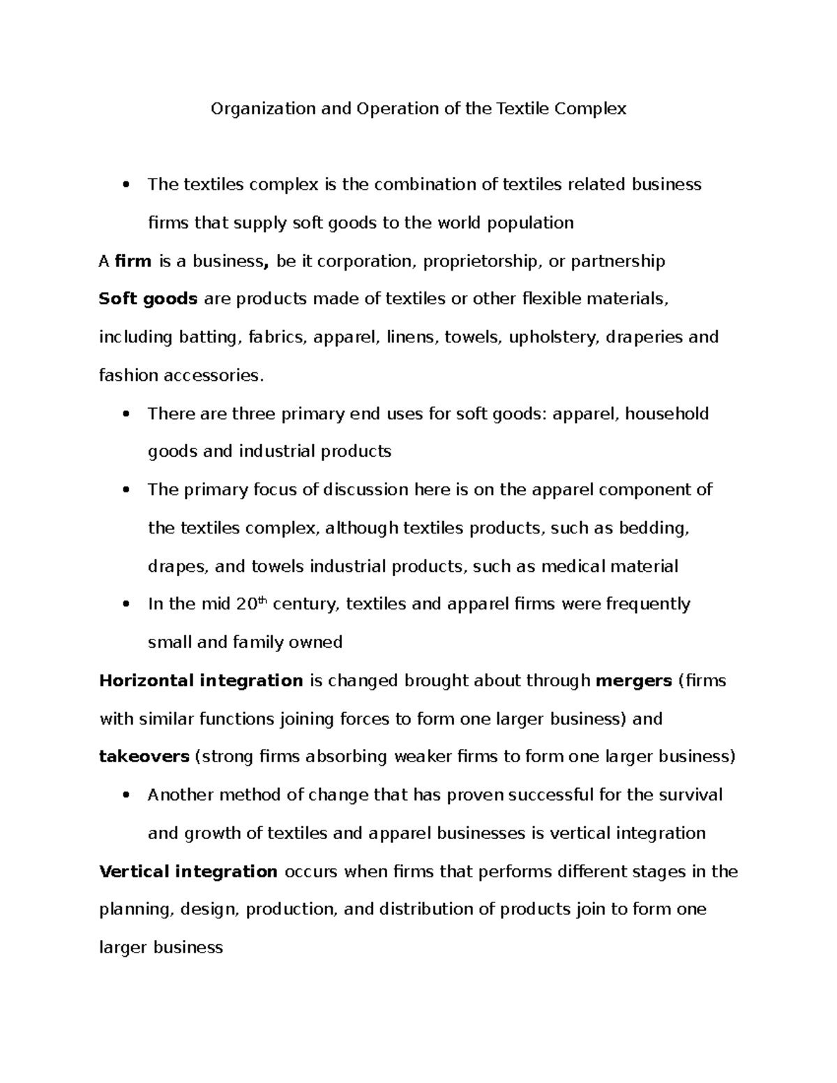 ORG 101: Organization & Operation of the Textile Complex – Overview ...