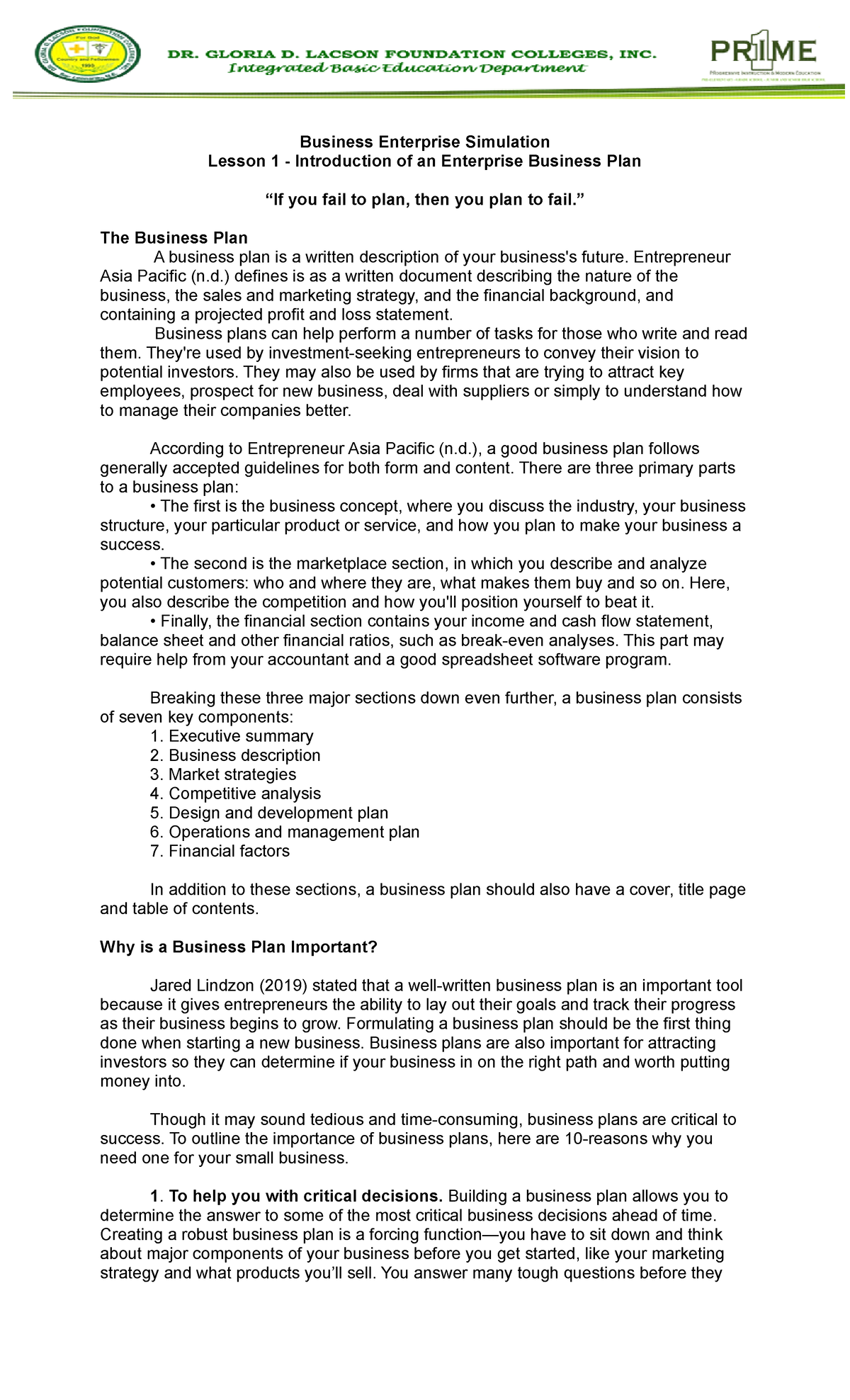 Business Enterprise Simulation Module Week 3 - Business Enterprise ...