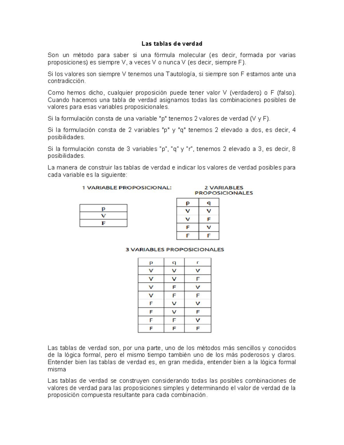 Tablas de Verdad en Lógica Formal: Métodos y Ejemplos - Studocu