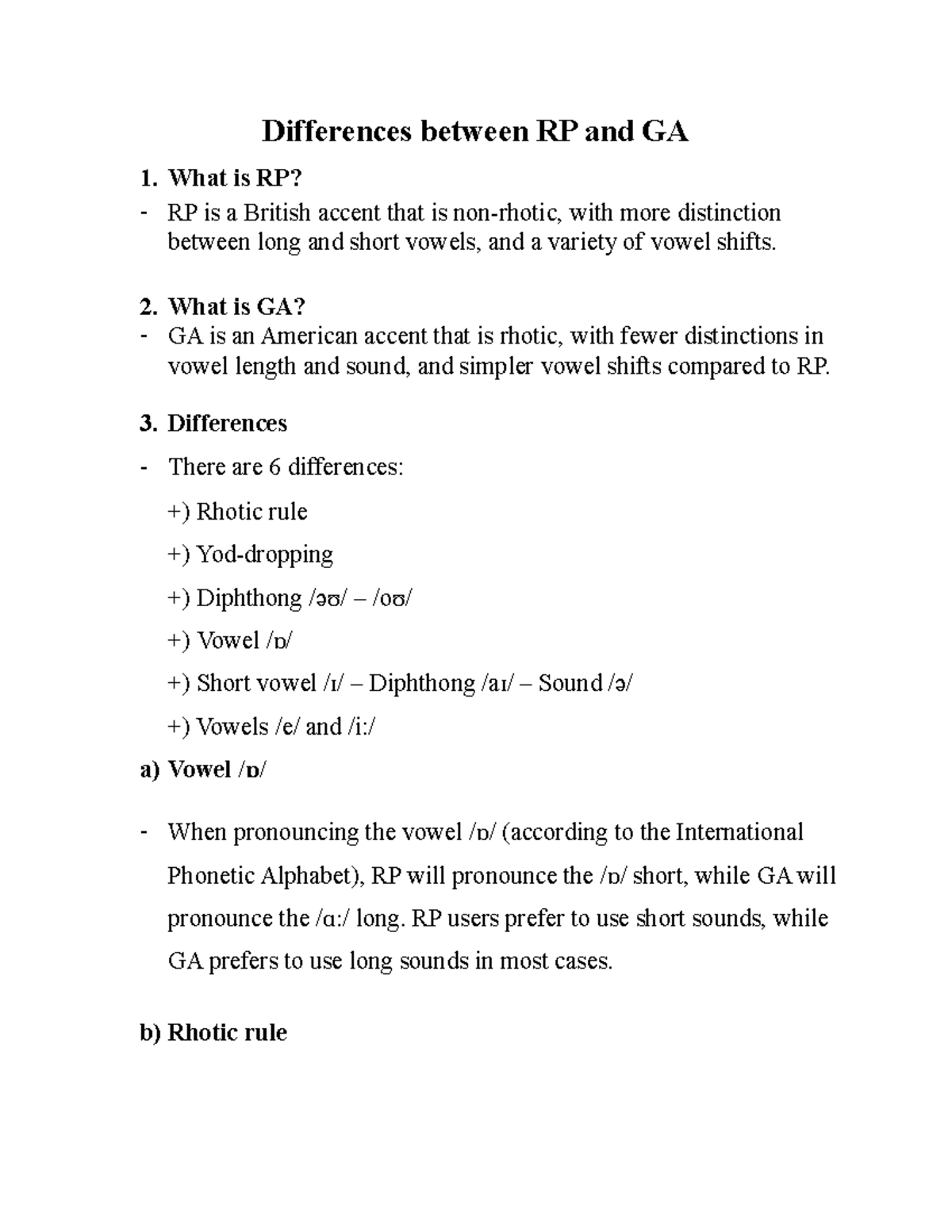 Differences Between RP and GA Accents: A Comprehensive Overview - Studocu