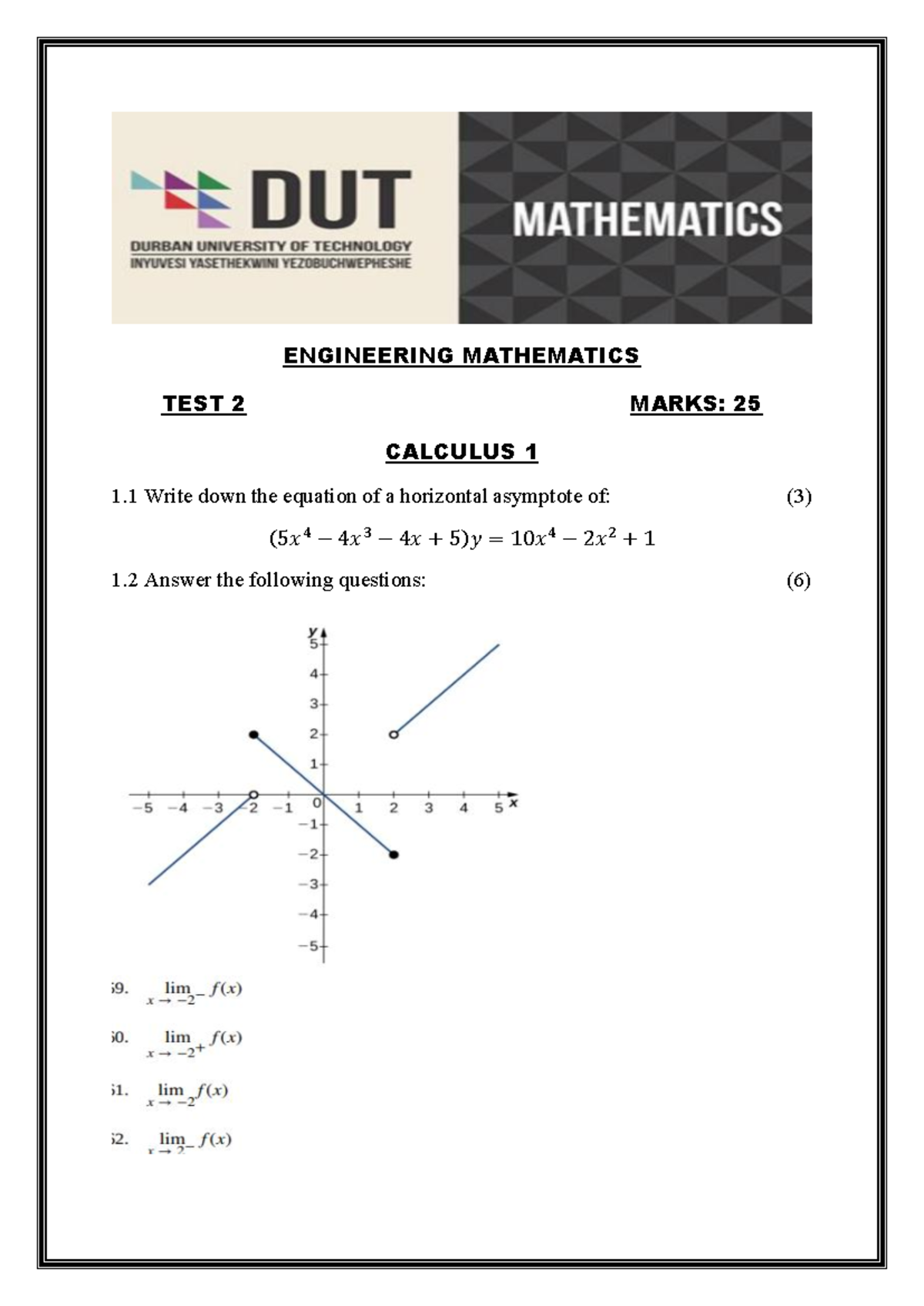 Calculus test 2 250506 173939 - DMCHE3 - ENGINEERING MATHEMATICS TEST 2 ...