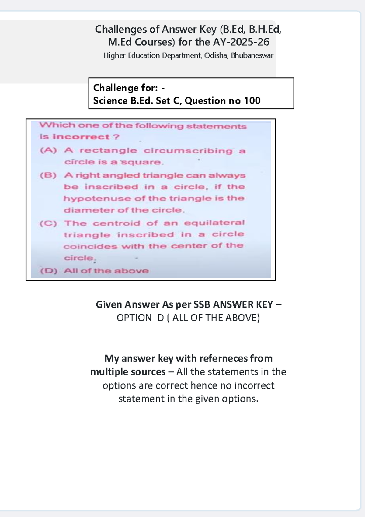 Challenges of Answer Key Analysis (B.Ed, B.H.Ed, M.Ed) - Science B.Ed ...