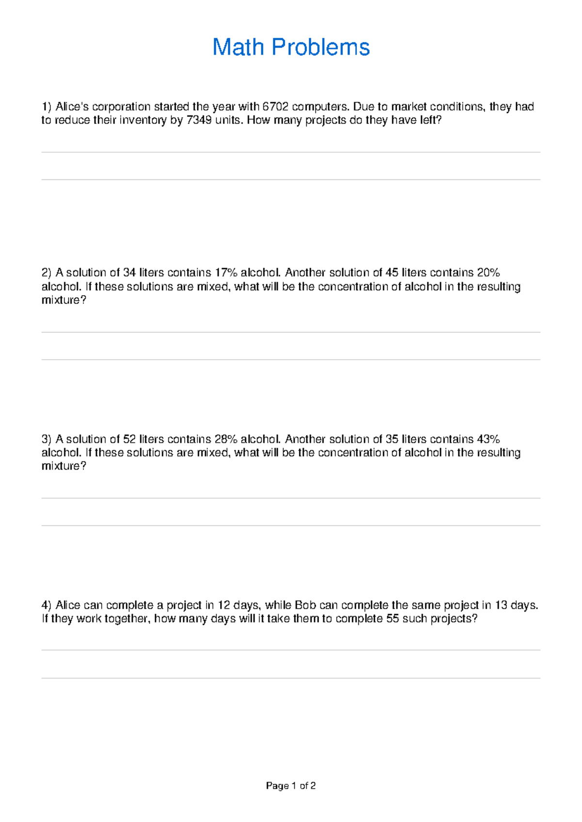 MATH WORD Problems (25) - Inventory & Mixture Calculations - Studocu