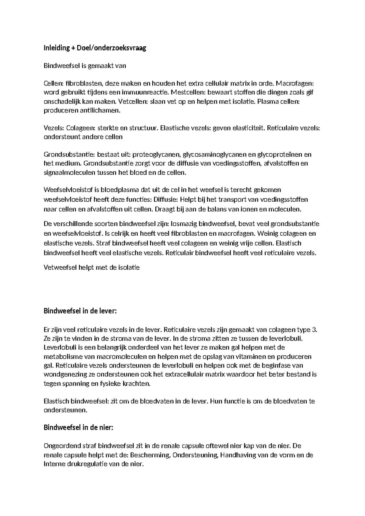 Bindweefsel in Nier en Lever van de Muis: Vergelijkende Analyse ...