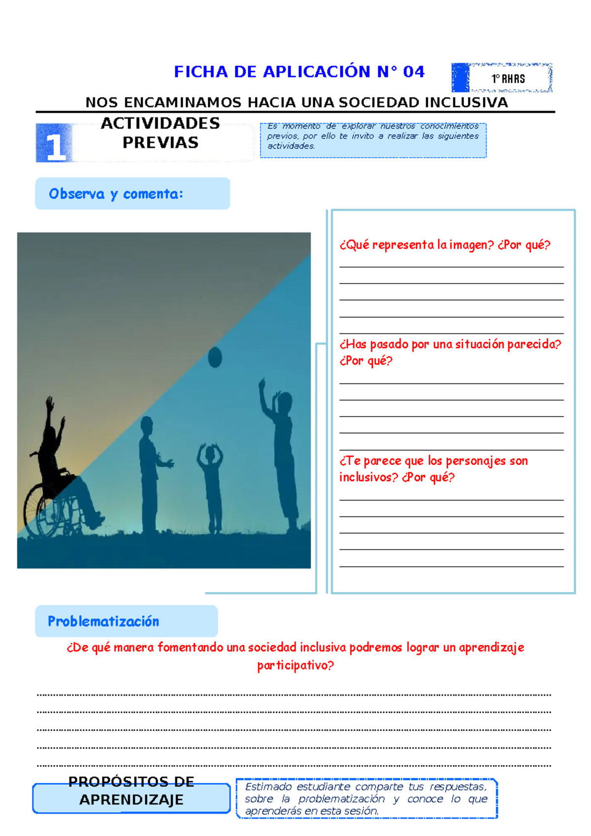 Ficha de Aplicación N° 4 - DPCC 1RO: Hacia una Sociedad Inclusiva - Studocu