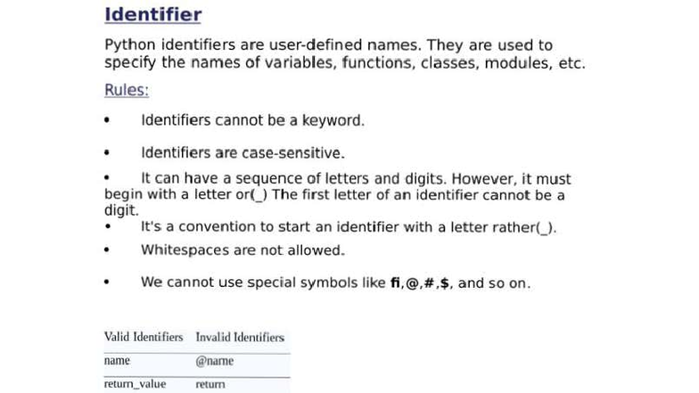 Identifiers and Keywords in Python: Rules and Examples - Studocu