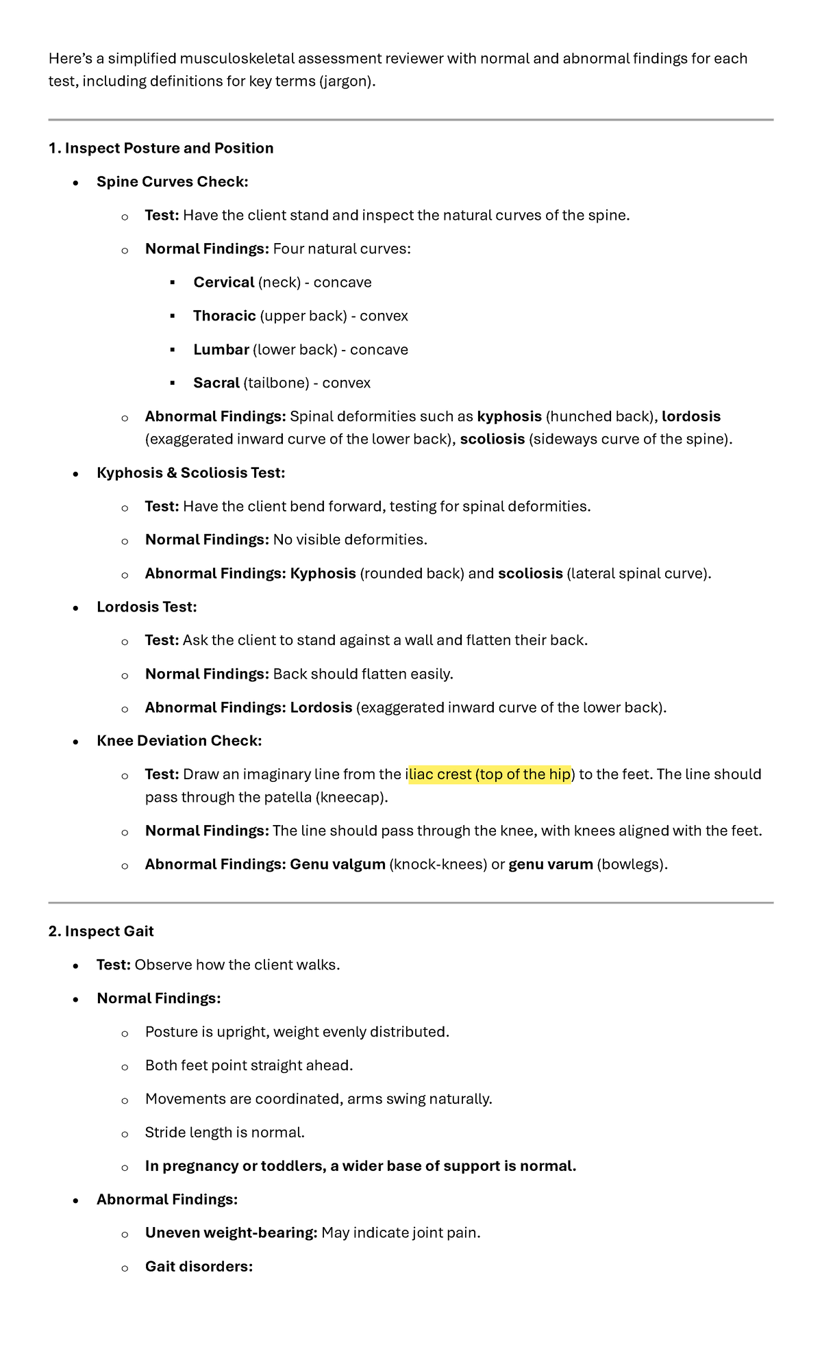 Musculoskeletal Assessment Reviewer: Normal & Abnormal Findings Guide ...