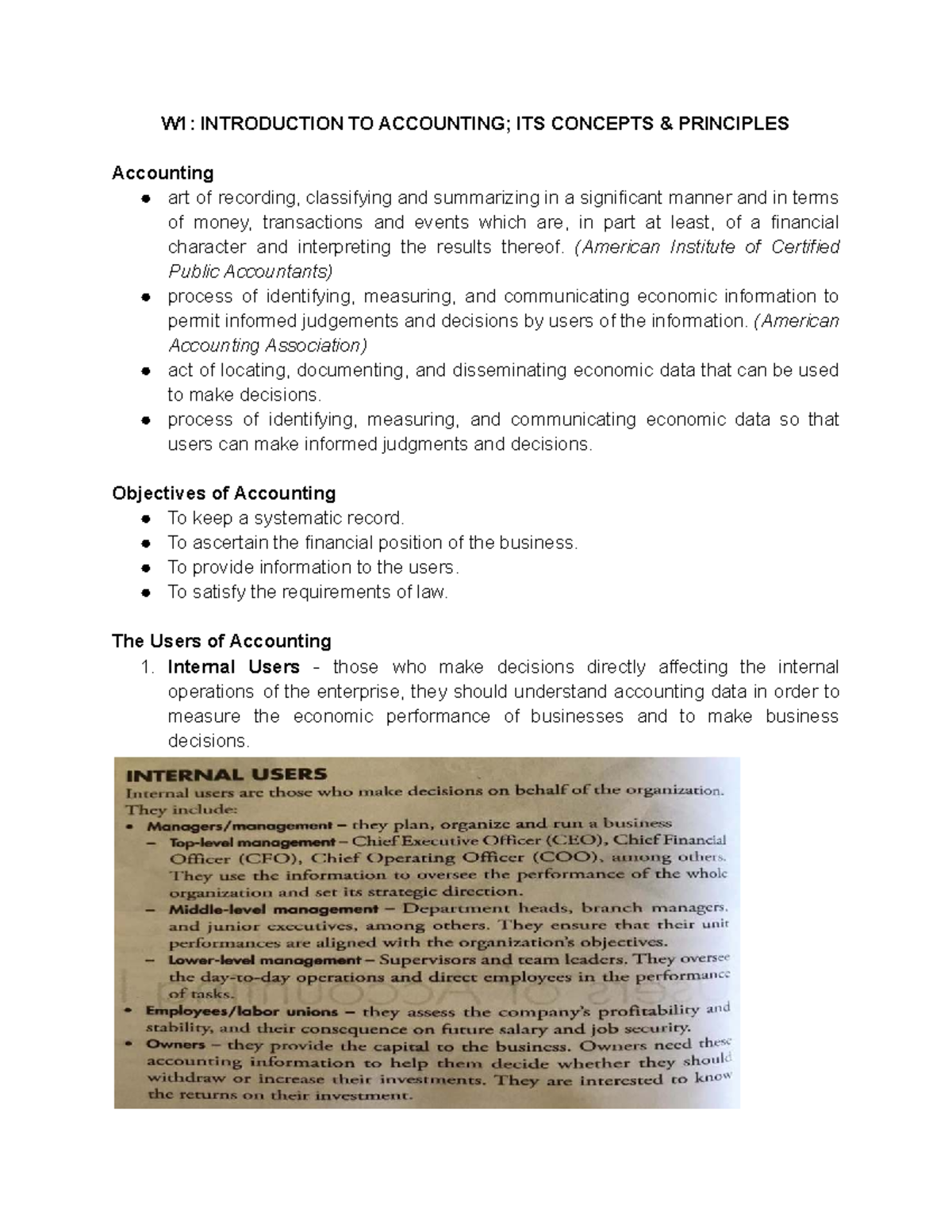 W1: Introduction to Accounting Concepts & Principles - Studocu