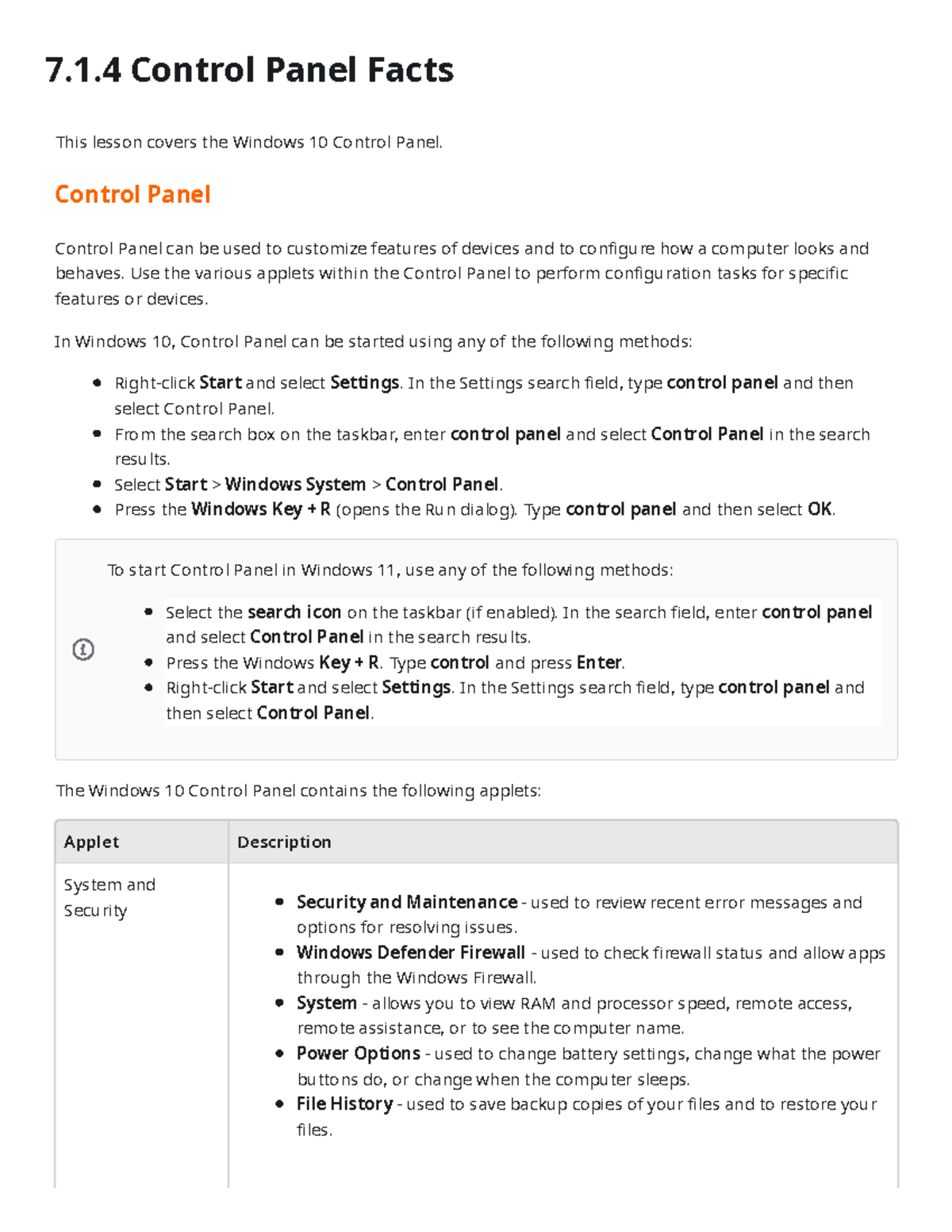 Windows 10 Control Panel Overview and Configuration Tasks Guide - 7.1 ...