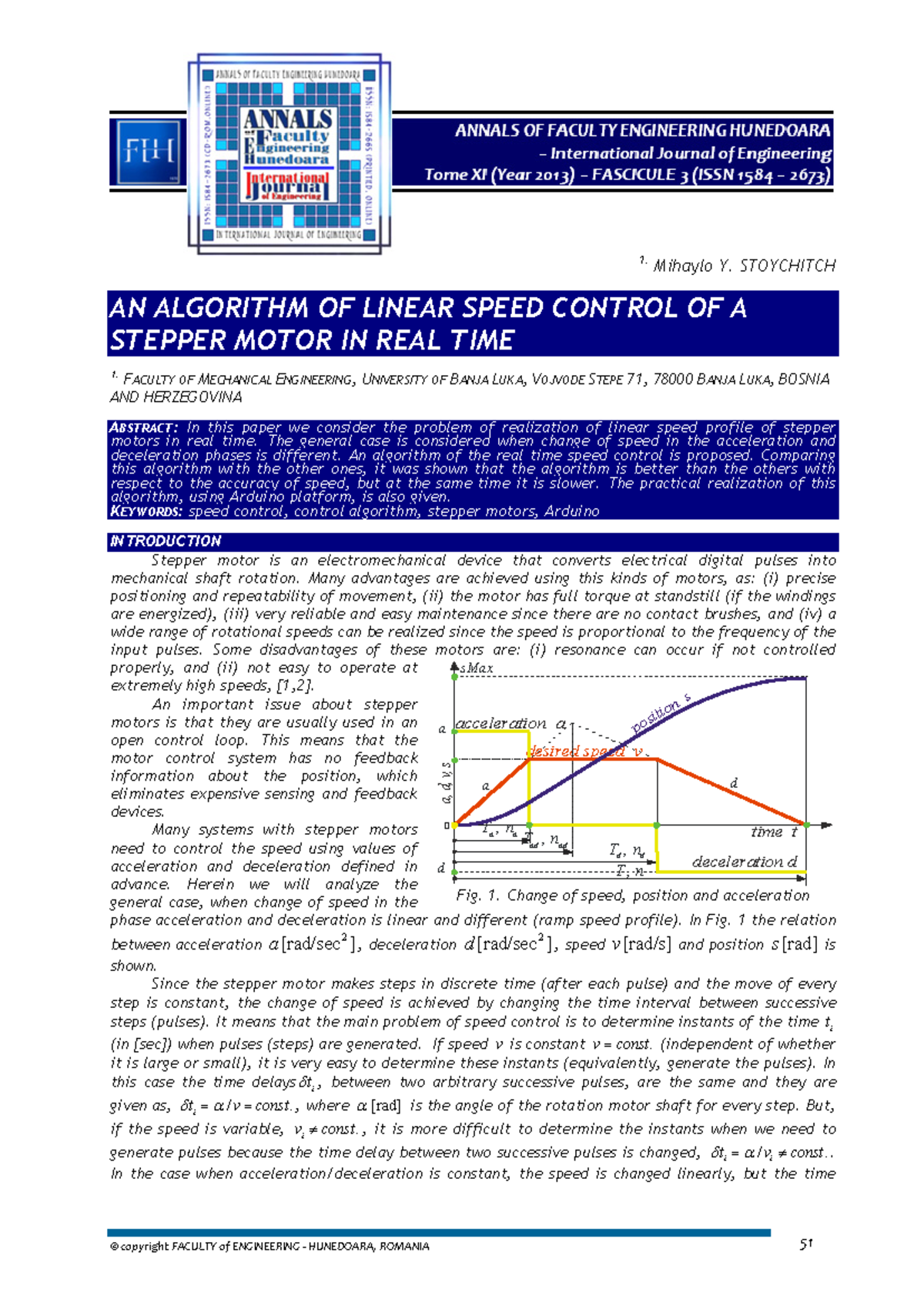 Algorithm for Real-Time Linear Speed Control of Stepper Motors (ME 101 ...