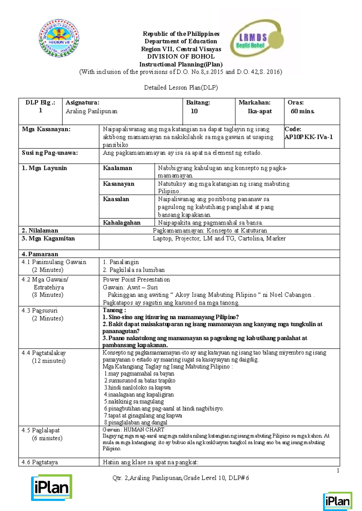 DLP for AP10: Araling Panlipunan - 4th Quarter Lesson Plans - Studocu