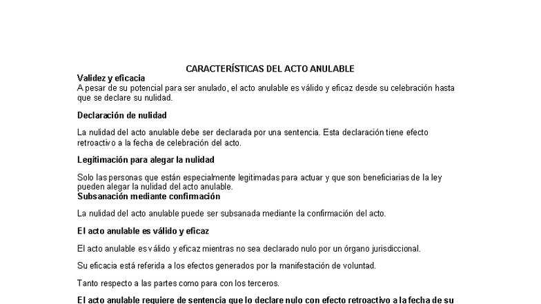 Características del Acto Anulable: Resumen y Efectos Jurídicos - Studocu
