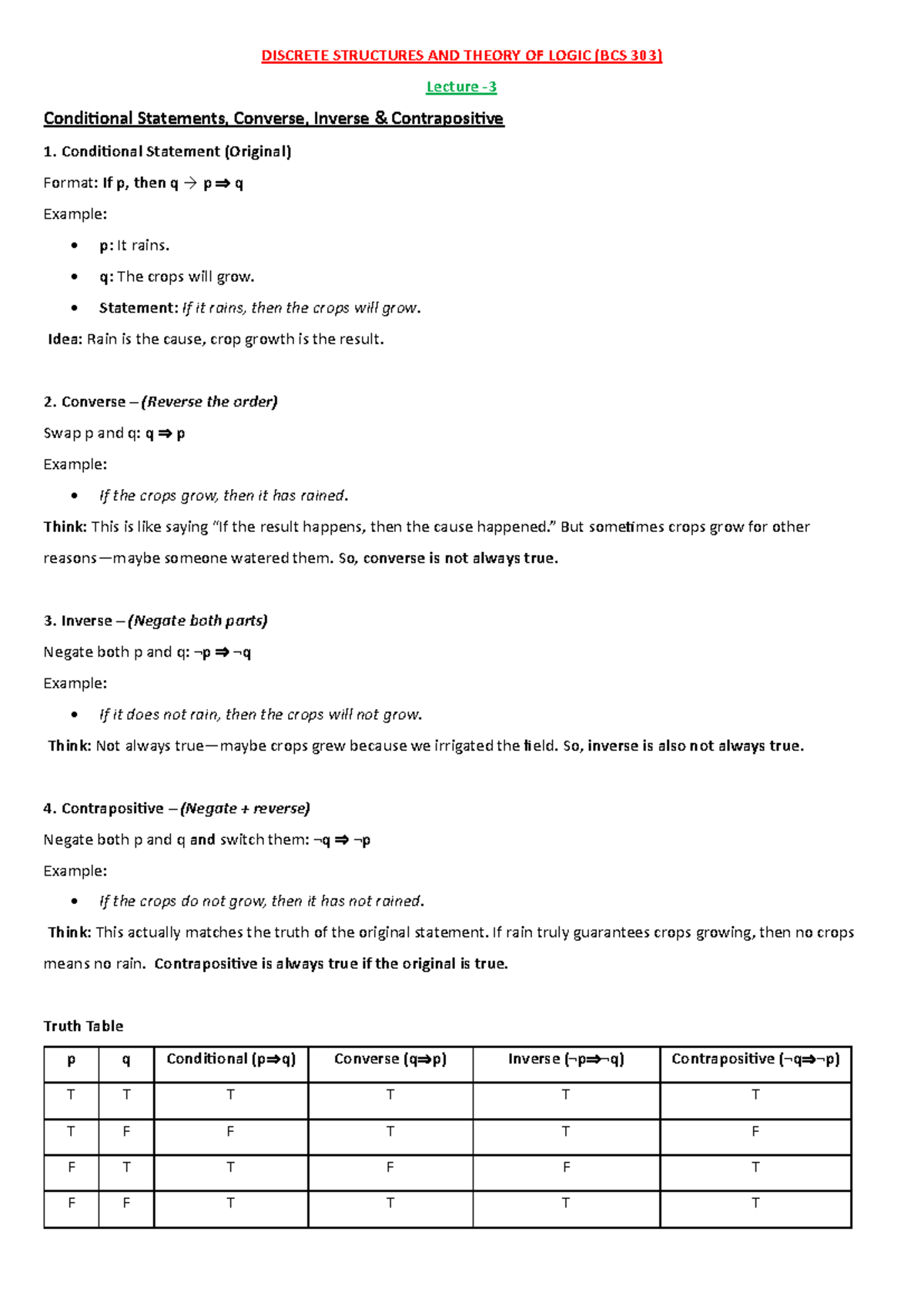 BCS 303 Lecture: Conditional Statements & Truth Tables - Studocu