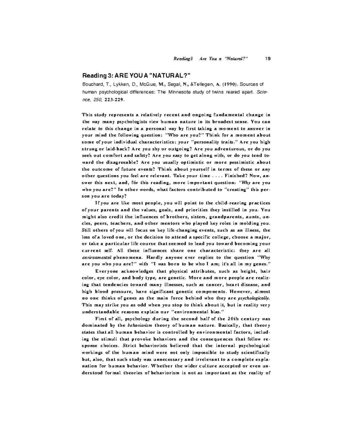 Reading3: Understanding "Natural" Influences on Psychology and Behavior ...