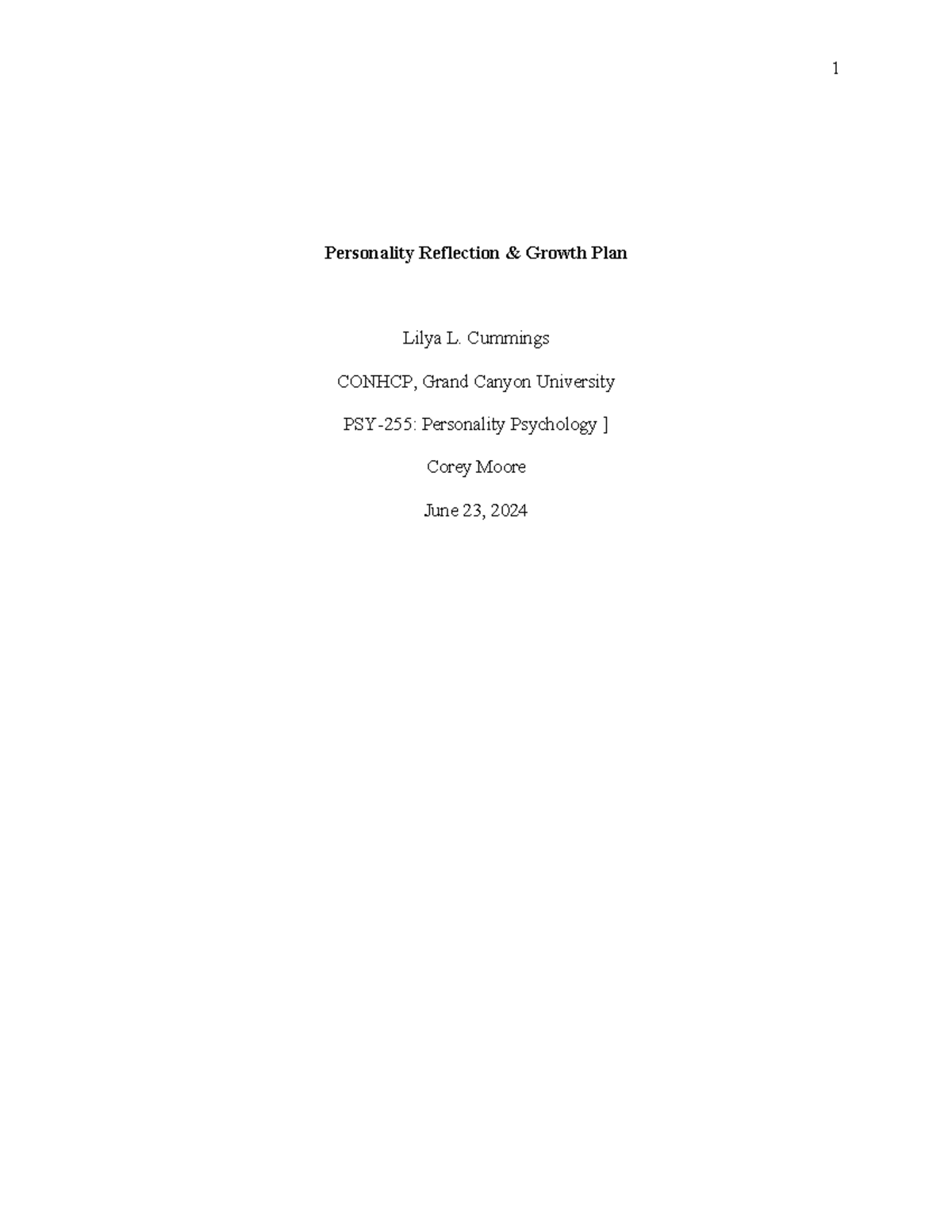 PSY 255: Personality Reflection & Growth Plan - Rough Draft - Studocu