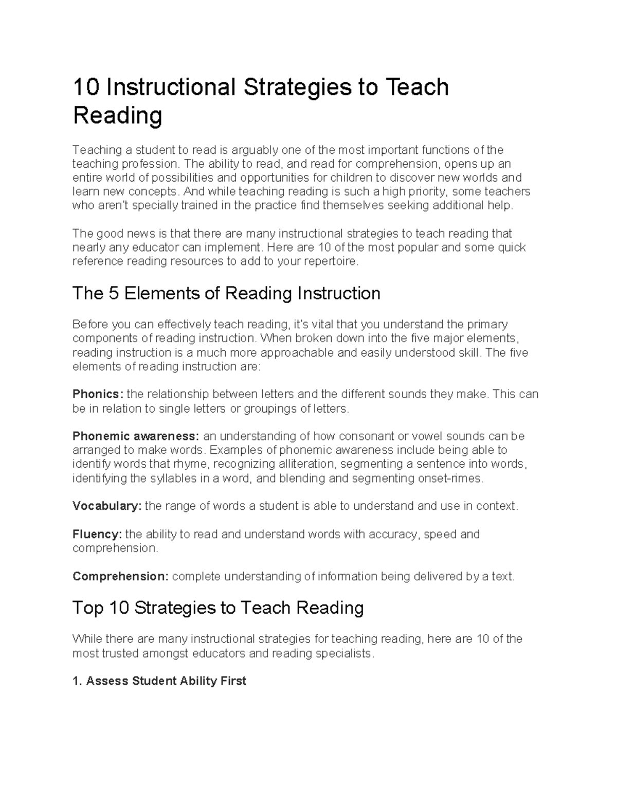 10 Instructional Strategies to Teach Reading - 10 Instructional ...