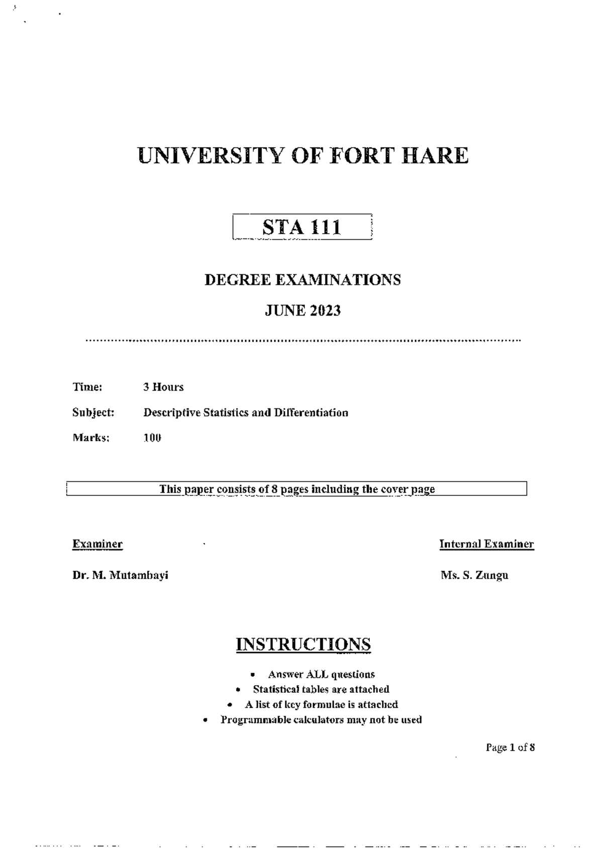 STA 111 - Descriptive Statistics & Differentiation Exam Revision Notes ...