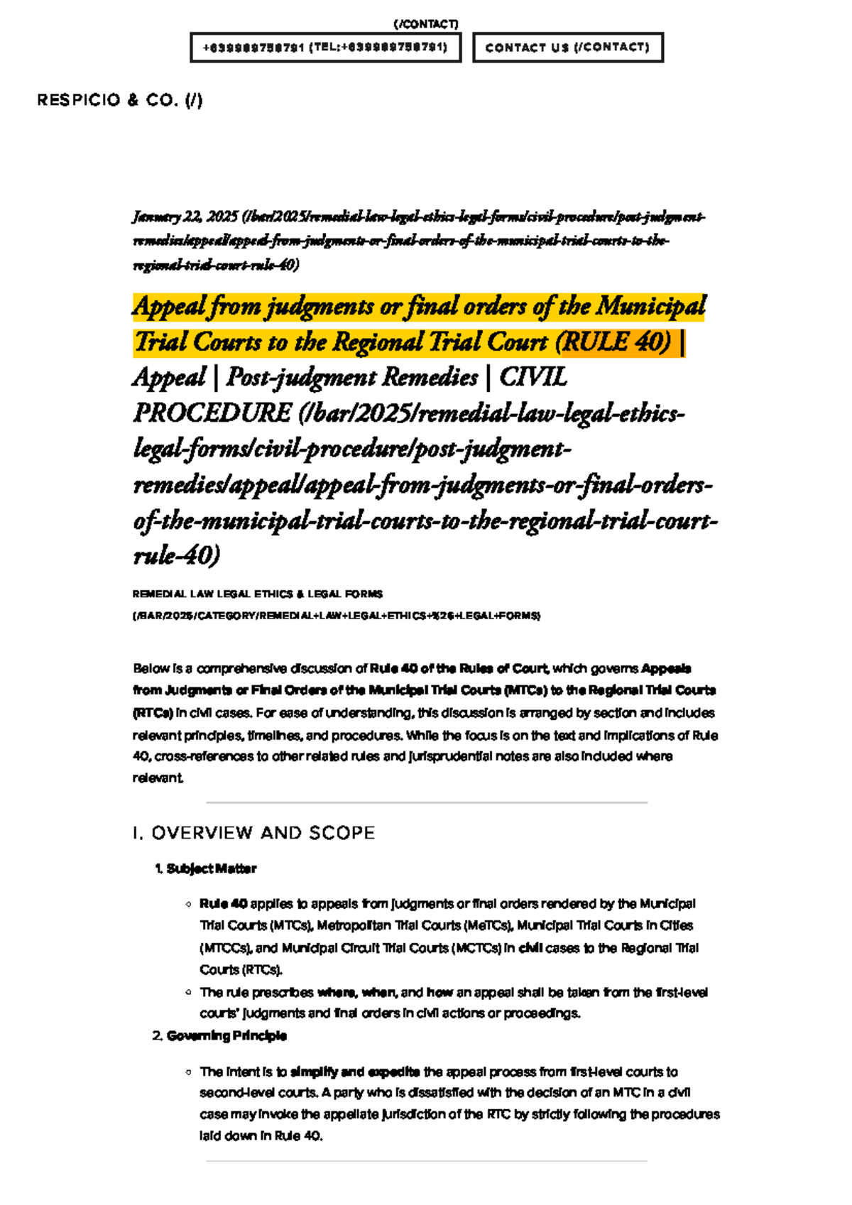 CIVIL PROCEDURE 8: Appeal from MTC to RTC Under Rule 40 - Studocu