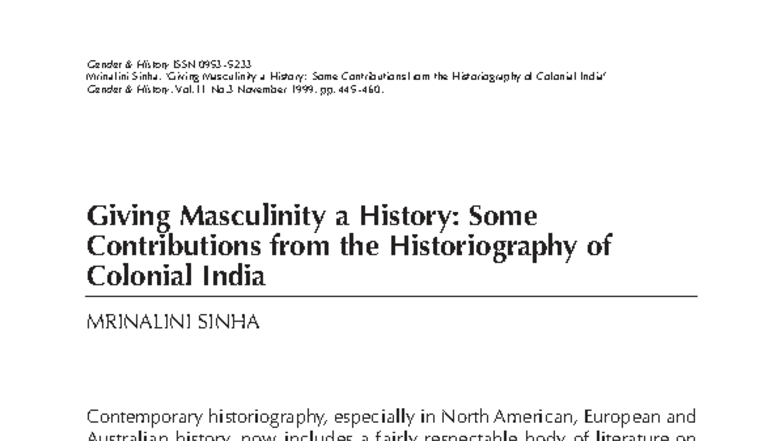 Giving Masculinity a History: Insights from Colonial India (HIST 101 ...