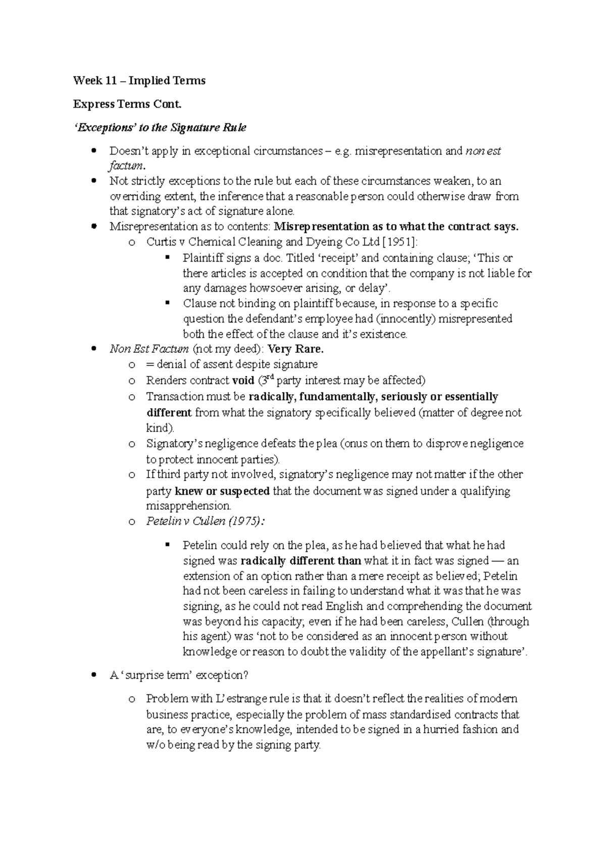 Week 11 Tutorial Notes: Implied Terms & Signature Rule Analysis - Studocu