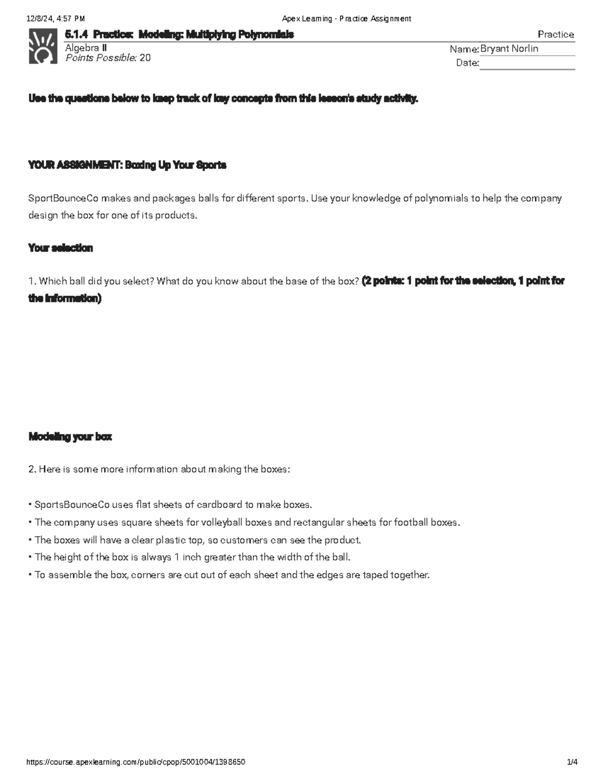 Algebra II - Unit 5 Practice: Modeling Multiplying Polynomials - Studocu