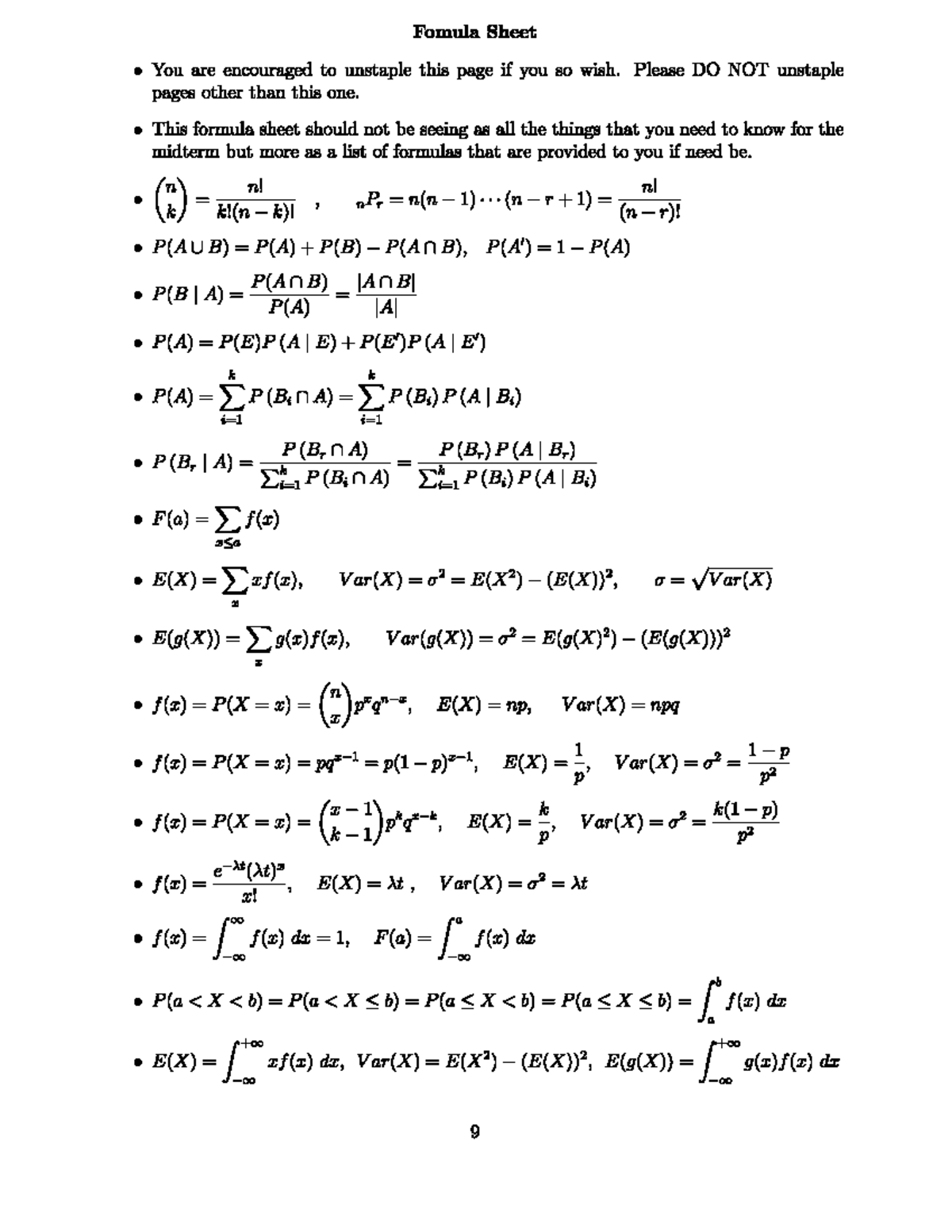 Midterm Formula Sheet for PHT 101: Essential Equations & Concepts - Studocu