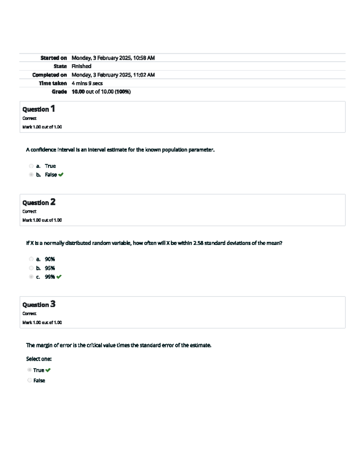 MATH 1281-01 Self-Quiz: Confidence Intervals and Parameters - Studocu
