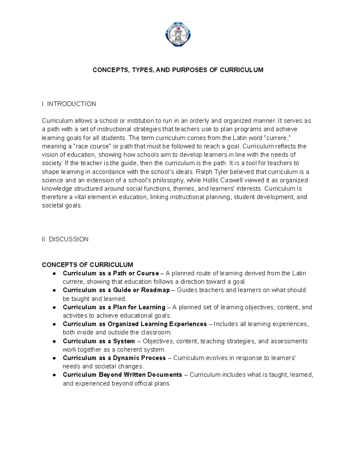 Curriculum Concepts, Types, and Purposes: A Comprehensive Overview ...