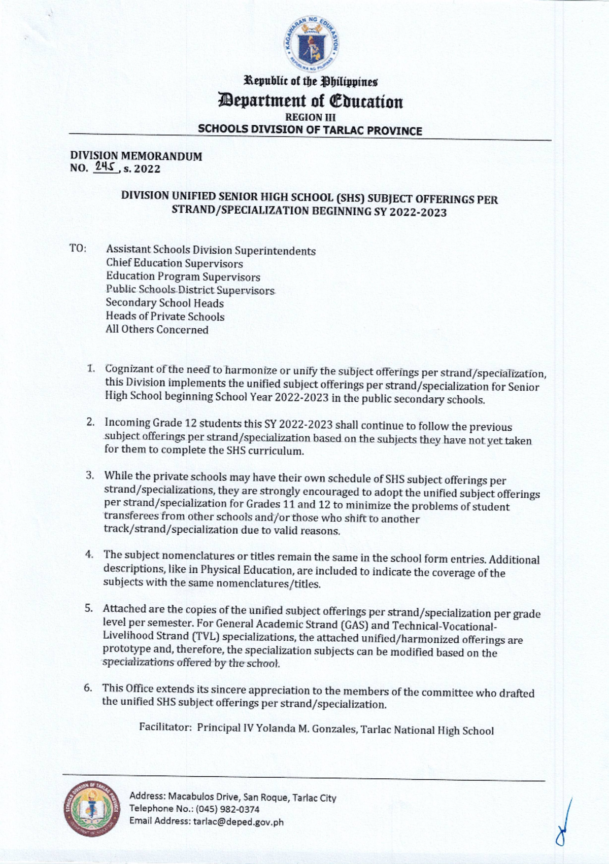 DM245s2022-SHS Unified Subject Offerings Per Strand Specialization ...