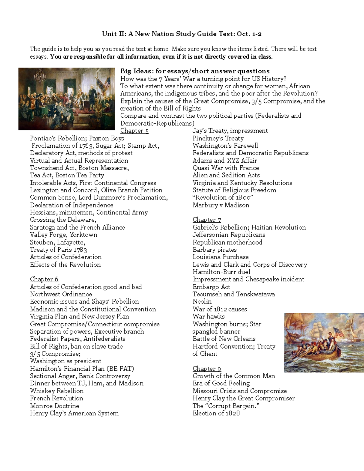 Unit II: A New Nation Study Guide - Test Prep for Oct. 1-2 - Studocu