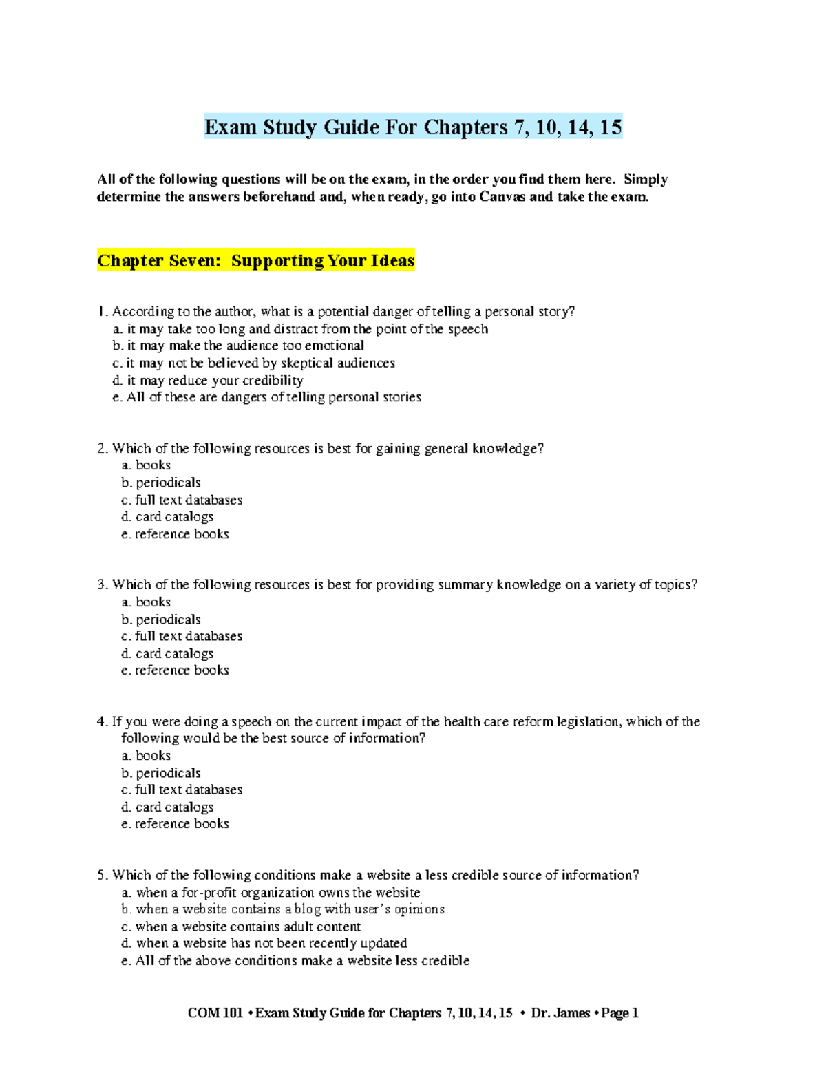 Unit 2 exam study guide - N/A - Exam Study Guide For Chapters 7, 10, 14 ...