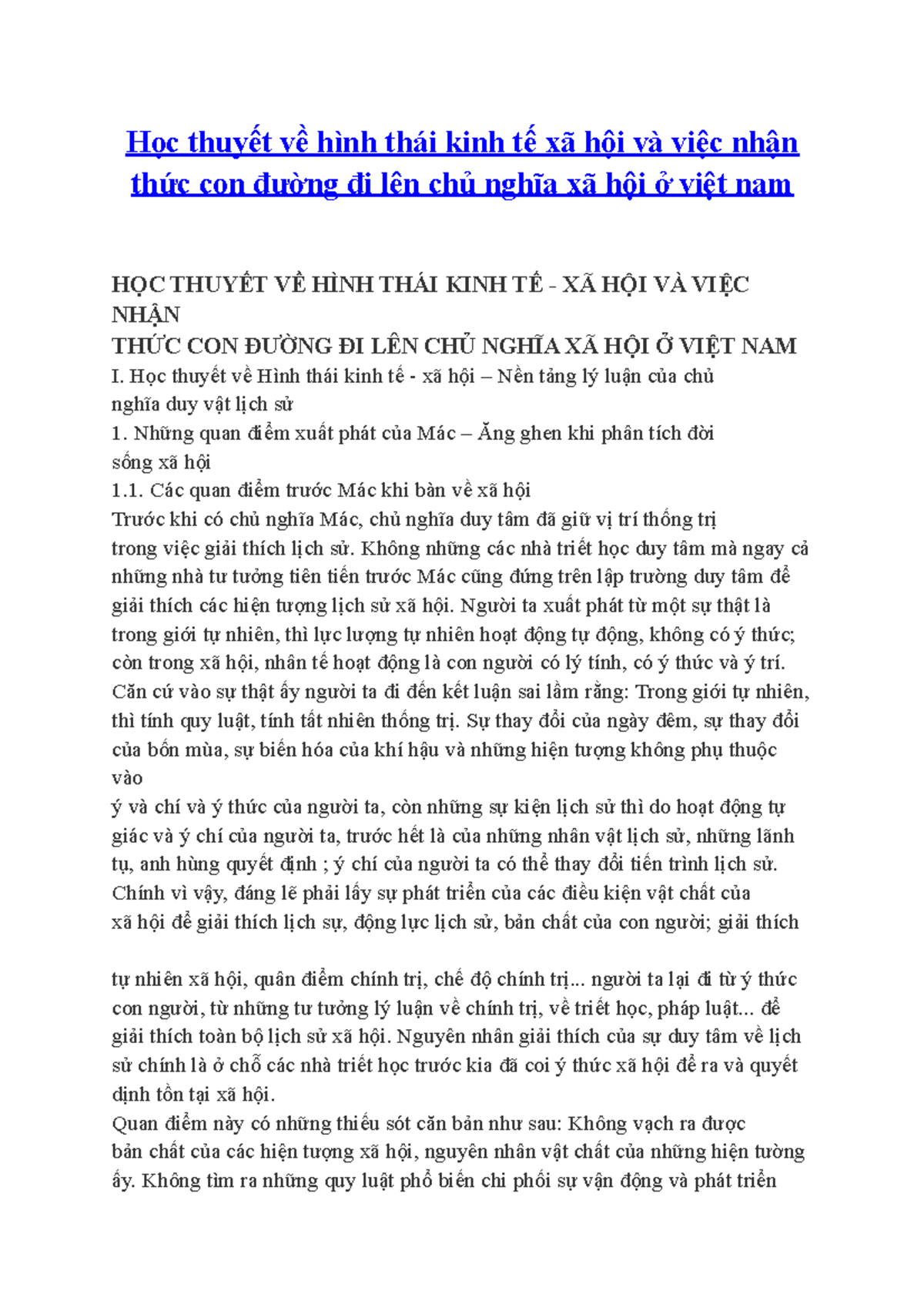 Tieu luan hoc thuyet ve hinh thai kinh te xa hoi va su nhan thuc ve con ...
