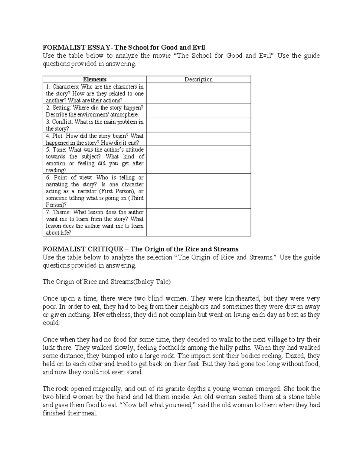FORMALIST & MORALIST Analysis of "The School for Good and Evil" and ...