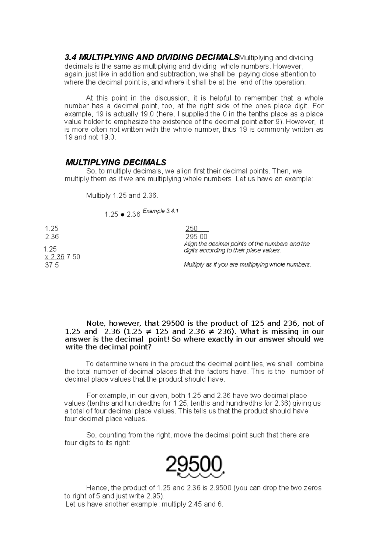 Lesson 3.4 Multiplying and Dividing Decimals - 3 MULTIPLYING AND ...