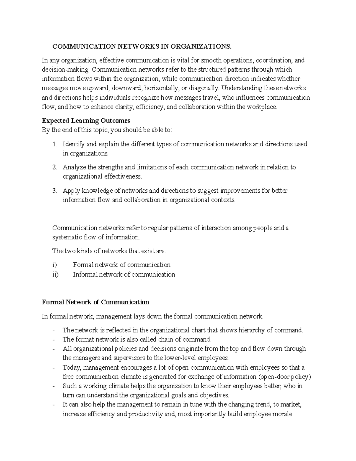 Understanding Communication Networks in Organizations: Key Concepts (COMM 101) - Studocu