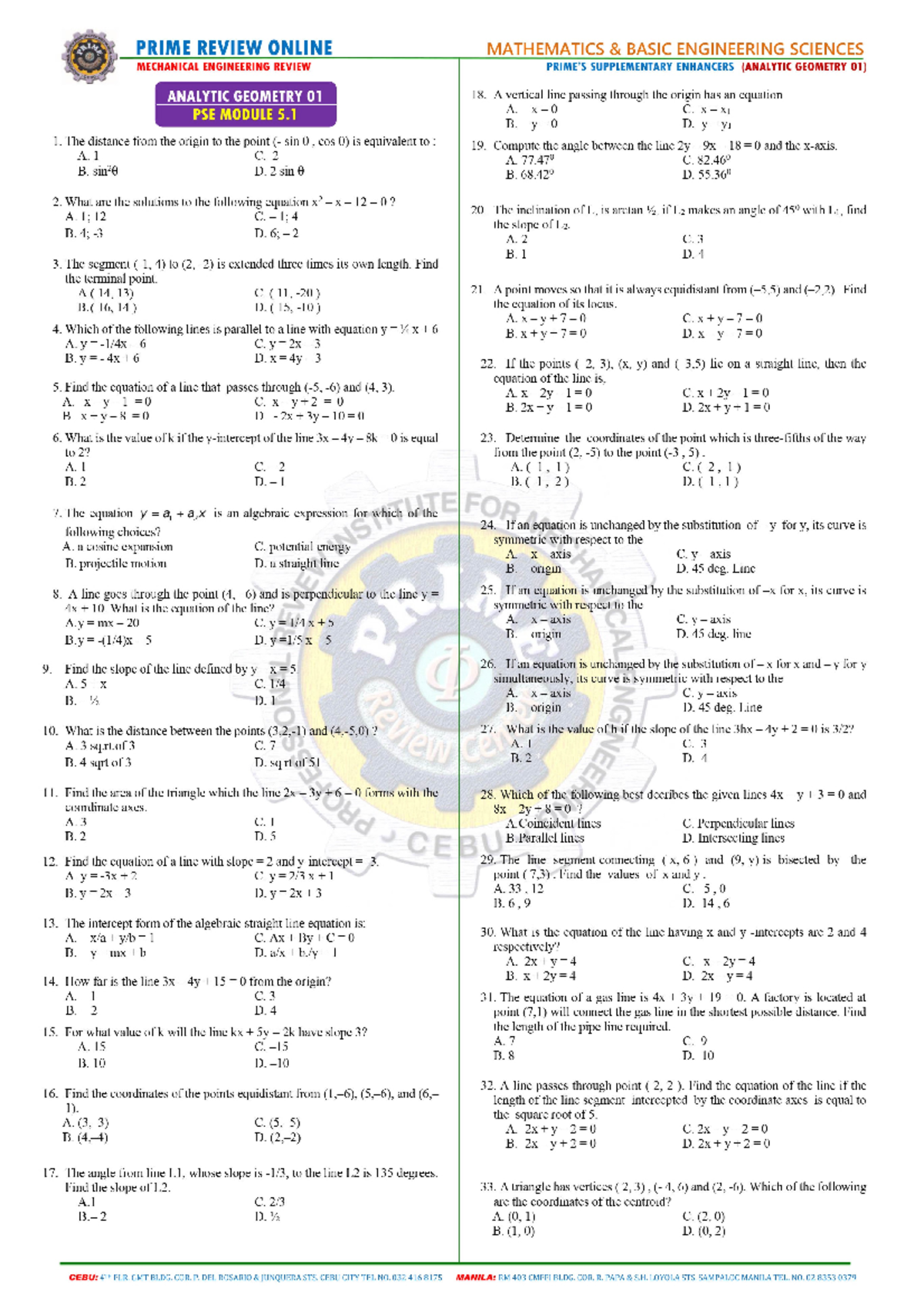 5.1 Analytic Geometry 01 Problems - Bachelor of Science in Mechanical Engineering - Studocu