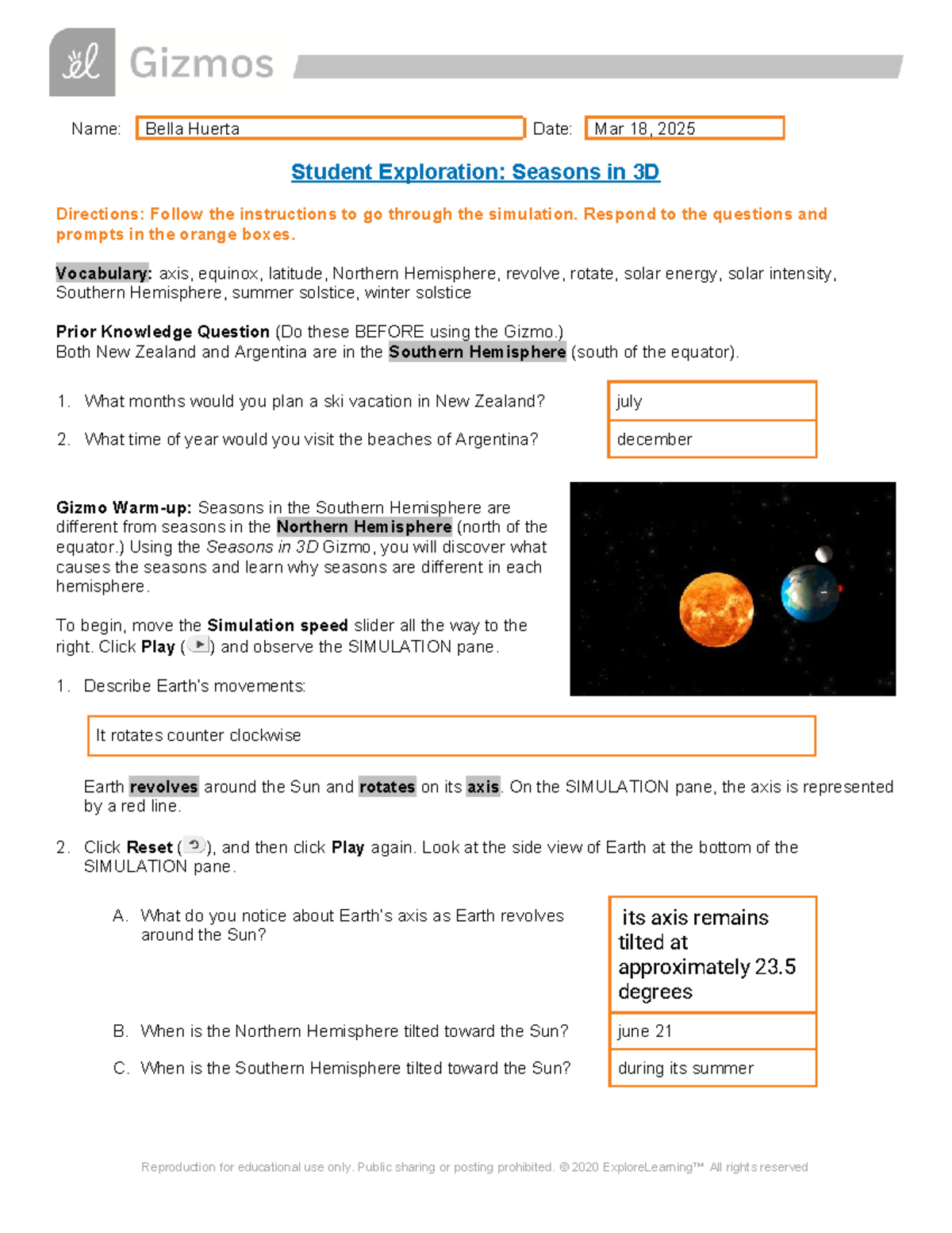 Exploring Seasons in 3D: Gizmo Activity for Earth Science (ES101) - Studocu