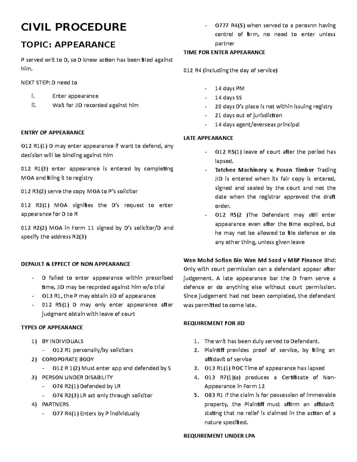 CIVIL PROCEDURE: Appearance Notes for Understanding Judgments - Studocu