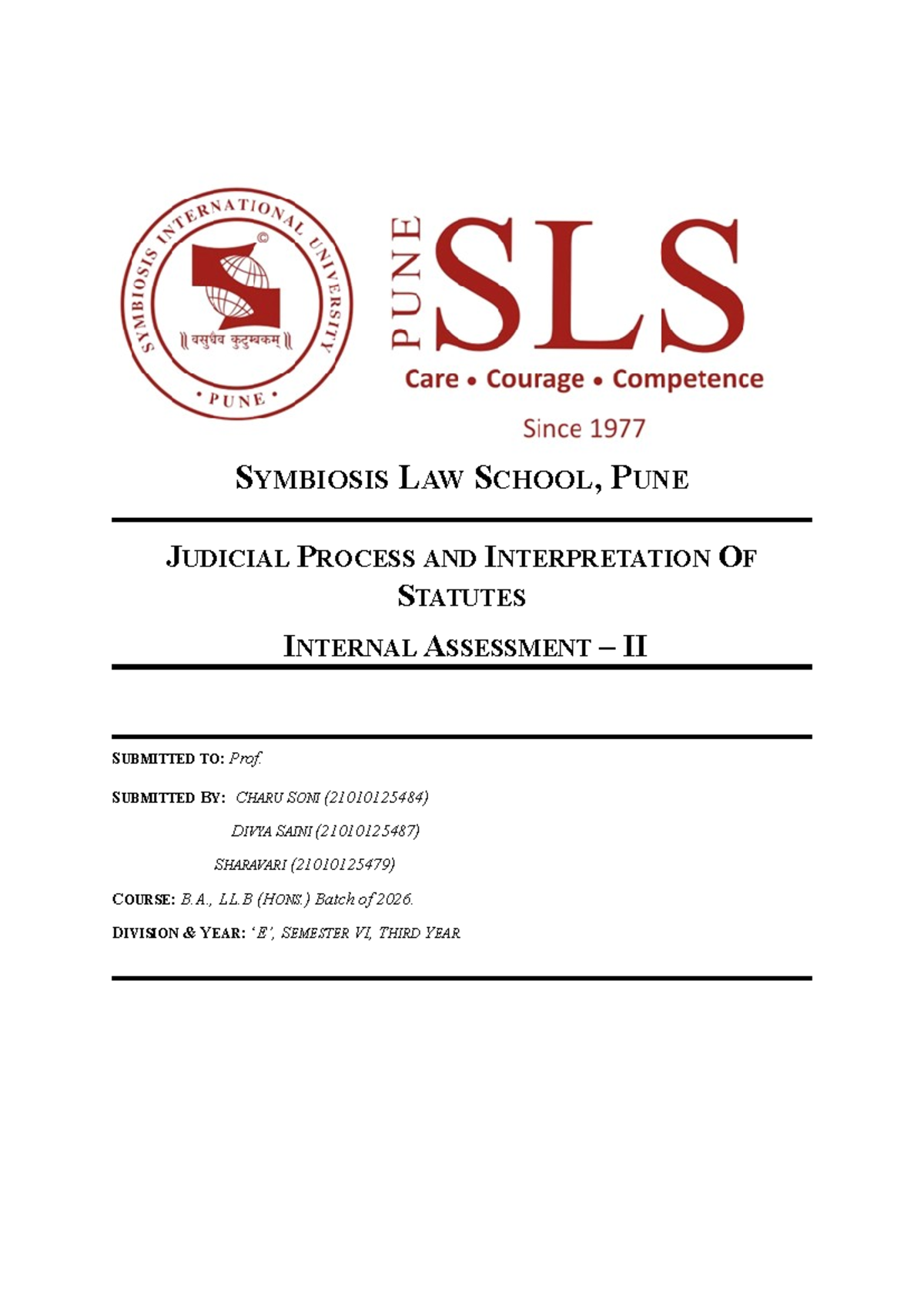 B.A., LL.B (HONS) Semester VI: Judicial Process & Statutory ...