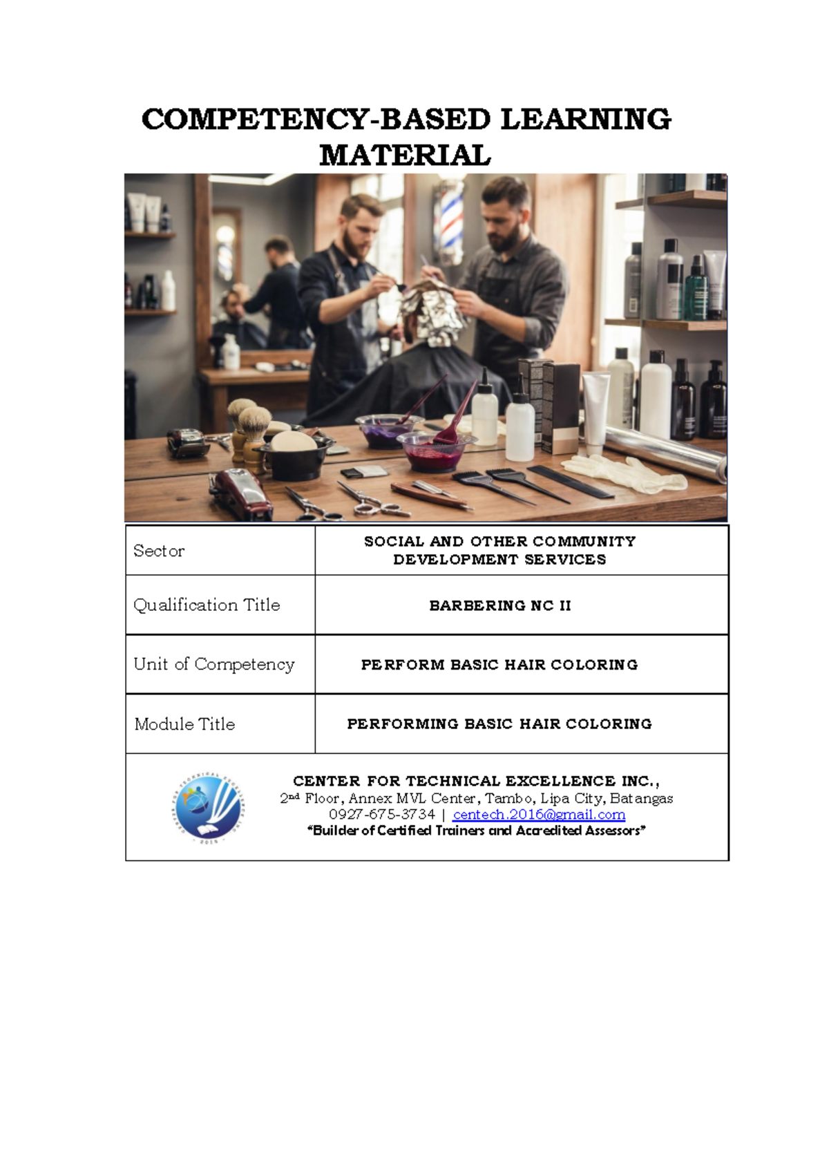 Barbering NC II: Performing Basic Hair Coloring Module Guide - Studocu